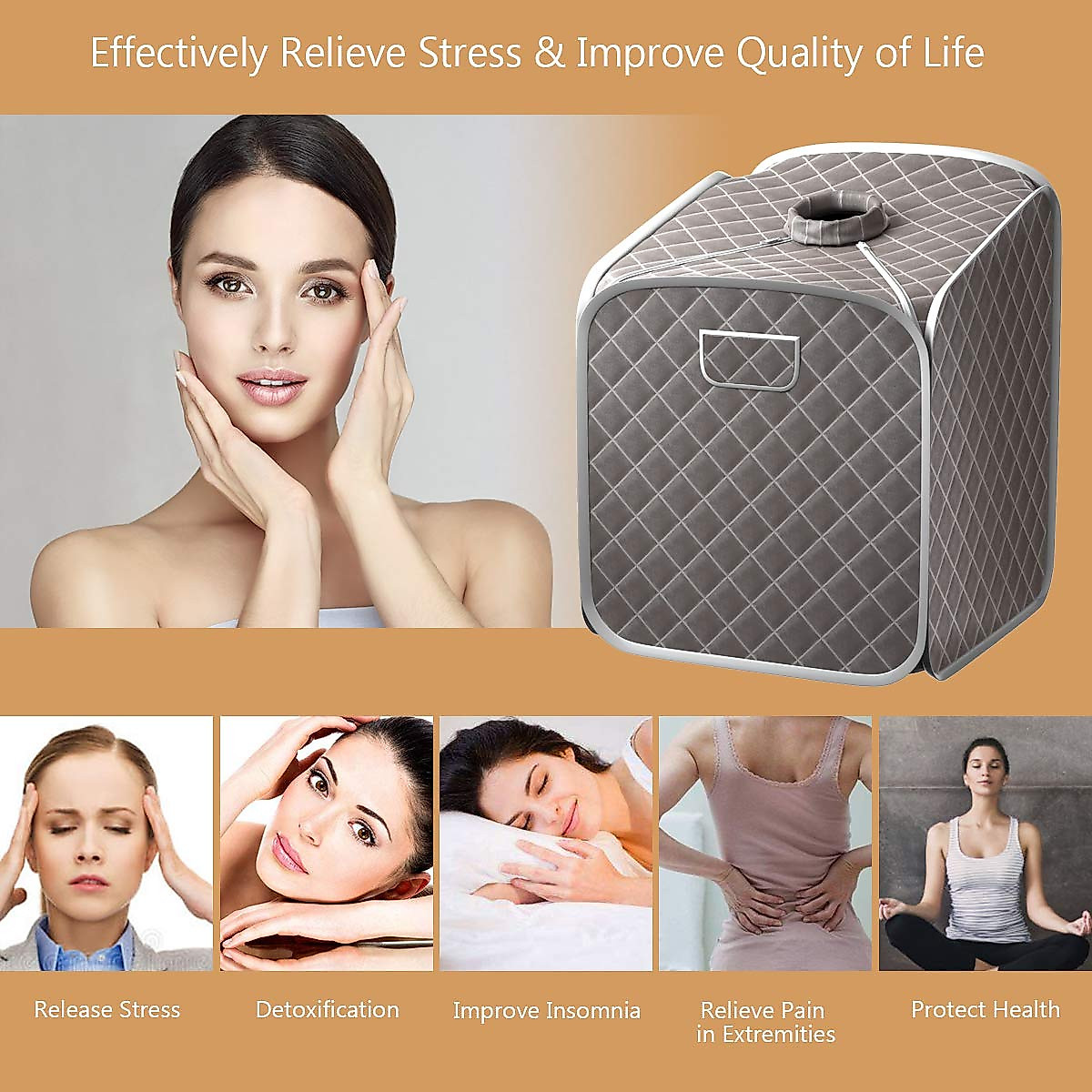 Giantex Portable Steam Sauna Spa 2L Folding Private Sauna Tent W/Chair Foot, Massage Roller, Absorbent Pad,9 Adjustable Temperature Levels for Stress Fatigue 33 x 33x 42 Inch (Gray)