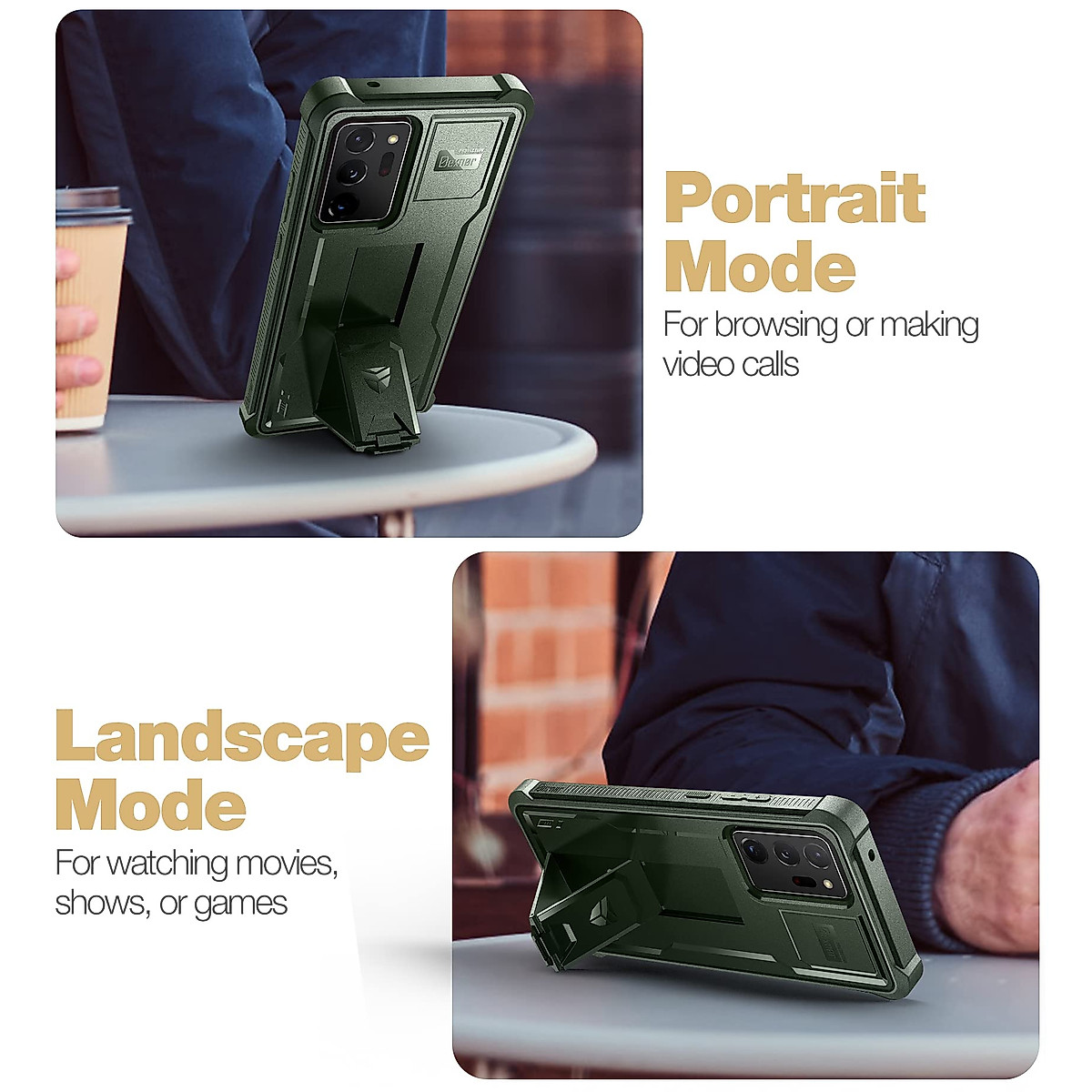 Dexnor for Samsung Galaxy Note 20 Ultra 5G Case, [Built in Screen Protector and Kickstand] Heavy Duty Military Grade Protection Shockproof Protective Cover for Samsung Galaxy Note 20 Ultra, Army Green