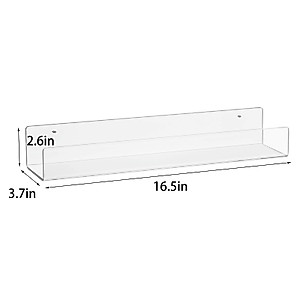 NIUBEE 16.5" Premium Acrylic Floating Nursery Kids Bookshelf Wall Ledge Shelf, Clear Invisible Spice Rack Bathroom Storage Shelves Display Organizer, 50% Thicker with Free Screwdriver, Set of 4