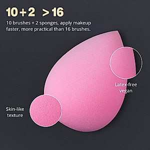 BEAKEY Makeup Brush Set Professional for Eye and Face, Blending Brush for Foundation, Eyeshadow, Concealer, Make up Brushes Pack with 2 Blender Sponge, Eye Shadow Brush with Paper Case, Gift for Women