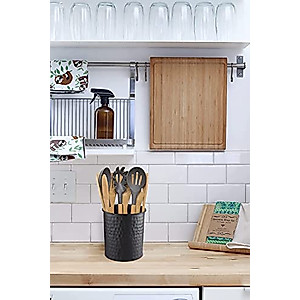 Monarch Abode Kitchen Utensil Holder, Hand Hammered Caddy, Kitchen Organization for Utensils, Crock for Cooking Utensils, Black, Large, 19177
