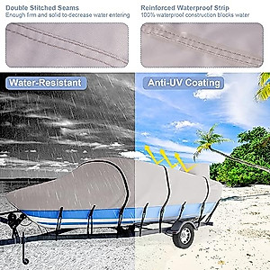 Boat Cover,17'-19' Waterproof Boat Cover,800D UV Resistant Marine Grade Fabric Boat Cover,Heavy Duty Trailerable Boat Cover Compatible for Bass Boat, Bayliner Tri-Hull V-Hull Fishing Runabout Boat