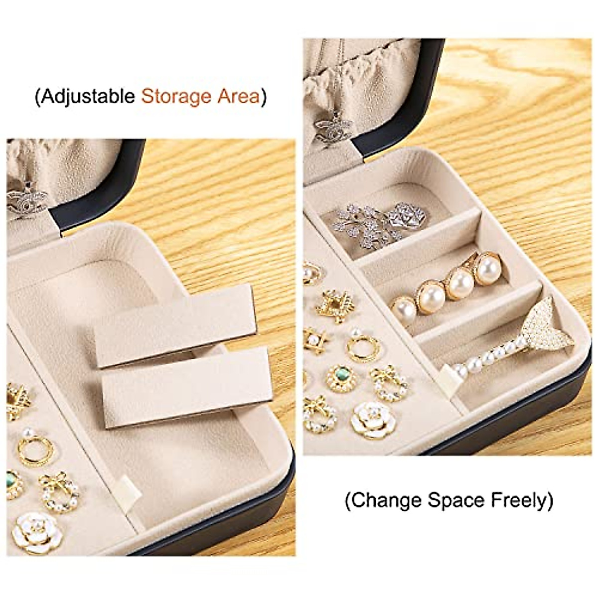 LANDICI Small Jewelry Box for Women Girls, PU Leather Travel Jewelry Organizer Case, Portable Jewellery Storage Holder Display for Ring Earrings Necklace Bracelet Bangle Watch Men Kids Gift, Dark Blue