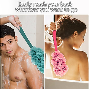 4Pack Back Scrubber for Shower, Evmliy Loofah Sponge Brush Exfoliating Body, Long Handle Scrub Brush for Shower with Loofah on a Stick for Back Use, Bathing Accessories Body Brushes (4Pack)