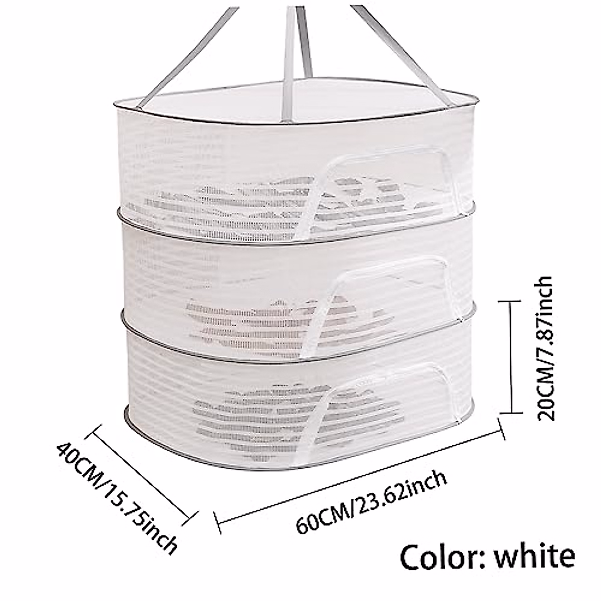 QmjdDymx Herb Drying Rack 3 Layer Hanging Herb Drying Bags Net Collapsible Mesh Sock Drying Rack with Zipper Opening Household Hanging Shelves(White,40x60cm)