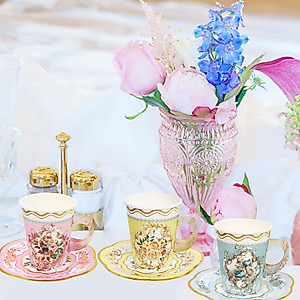 Tea Party Supplies Floral Party Dinnerware Tea Party Decorations 12 Paper Tea Cups and Saucers, Plates Napkins Tablecloth