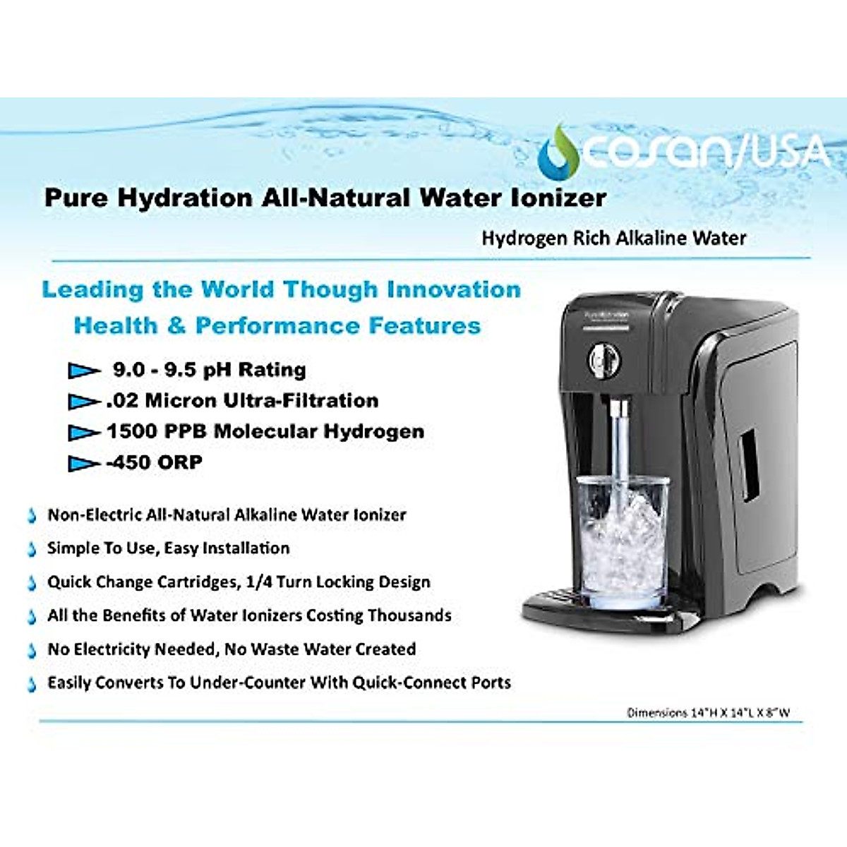 Pure Hydration Alkaline Water Machine | Hydrogen Infused Water | Water Purifier | Countertop Water Filter | Natural Water Ionizer | PH Water, Loaded with Antioxidants | Home Water Filter