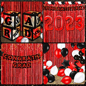 Graduation Party Decorations 2023, Black Red Graduation Decorations Class of 2023 with Boxes, Balloons, Banner, Large Congrats Grad Party Supplies, Grad Decorations for Senior High School College(Red)