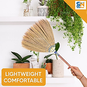 SN SKENNOVA - 28-inch of Short Asian Broom Whisk Broom Thai Natural Grass Broom Solid Wood Handle for RV's Tent Camping