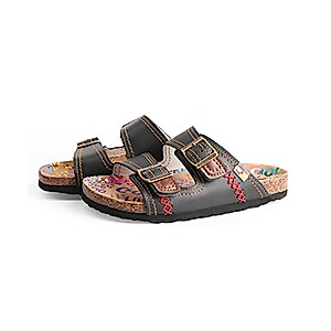 TMA EYES Summer Beach Indoor and Outdoor Anti-skidding Flat Sandals with Two Adjustable Straps(Black,9)