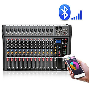 Professional Audio Mixer Sound Board Console,12 Channel Studio Audio Mixer,Bluetooth USB Live Studio Audio Mixing Power Mixing Amplifier Studio Audio DJ KTV Mixing Console USB Slot