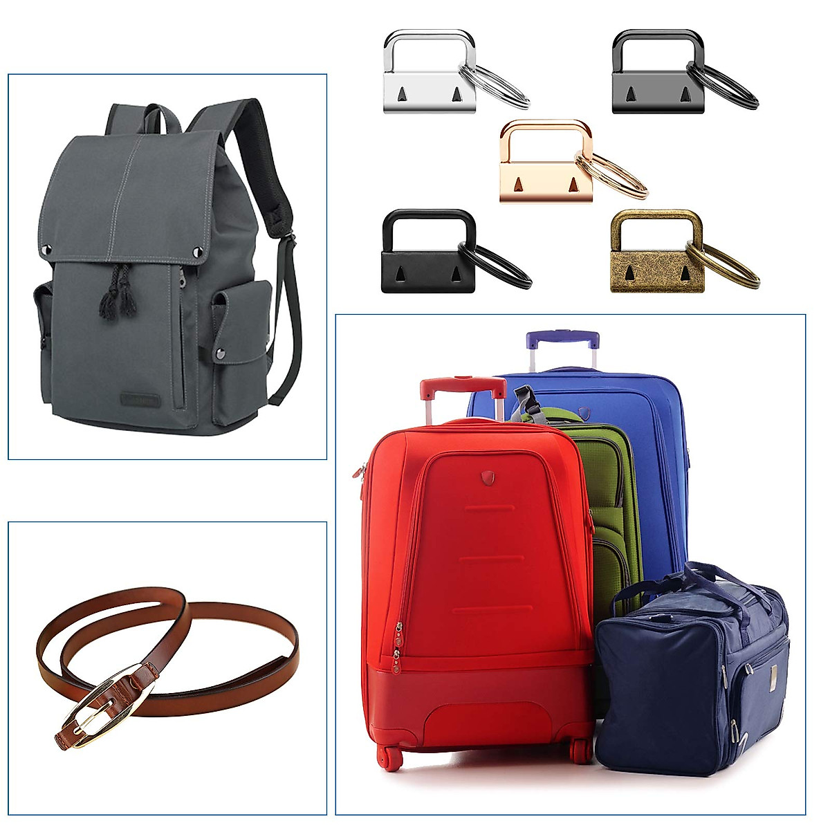 Key Fob Hardware, 40 Pcs 1Inch 25mm 5 Colors Key Fob Hardware Kit Keychain Hardware Pliers Attach Rubber Tips for Wristlet Keychain, Key Lanyard and Key Chain Making Hardware Supplies Install