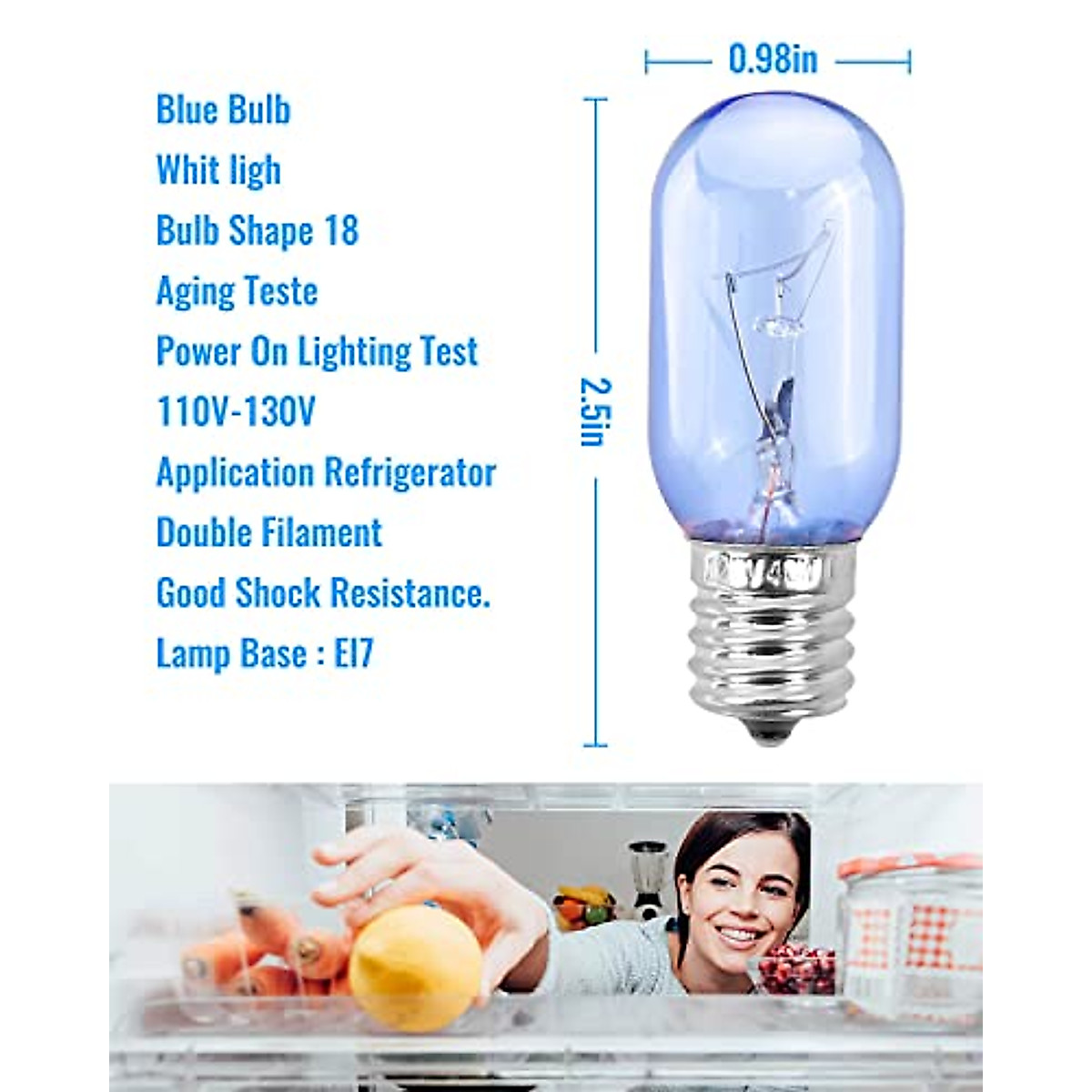 2 Pcs Refrigerator Light Bulb Fit for Frigidaire Kenmore Electrolux Gibson Crosley Kelvinator Kenmore Elite Pro etc Replace 297048600 241552802 AH976993 EA976993 AP3770086 1056577, 110V-130V T8 40W