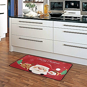 Kitchen Rugs Christmas Cute Santa Claus Design Non-Slip Soft Kitchen Mats Bath Rug Runner Doormats Carpet for Home Decor, 39" X 20"