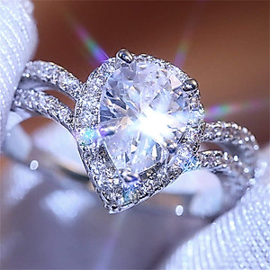 SixTwo 925 Sterling Silver Shining Half Full Diamond Classic Ring 2Ct Pear Cut Teardrop Halo Ring Cubic Zirconia Two Row CZ Solitaire Eternity Engagement Wedding Band Ring for Women (8)