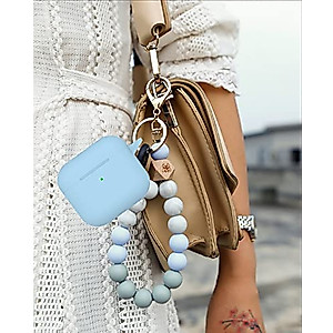 Cute Case for Airpods 3 Case, Bracelet Keychain Beaded Wristlet Apple Airpod 3rd Gen Cover for Girl Women, Silicone Case Protective Skin for AirPod 3rd Generation Wireless Charging Case (Blue)