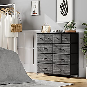 Nicehill Dresser for Bedroom with 10 Drawers, Storage Drawer Organizer, Tall Chest of Drawers for Closet, Clothes, Kids, Baby, Living Room, Wood Board, Fabric Drawers(Black Wood Grain)