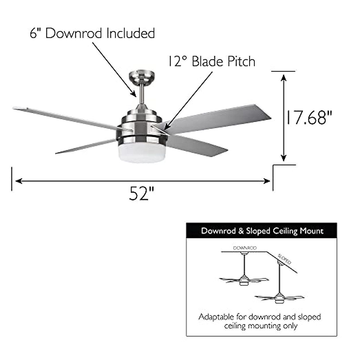 Design House 157354 Cali 52-inch Contemporary Indoor Ceiling Fan with LED Light Kit, Wall Control, Brushed Nickel