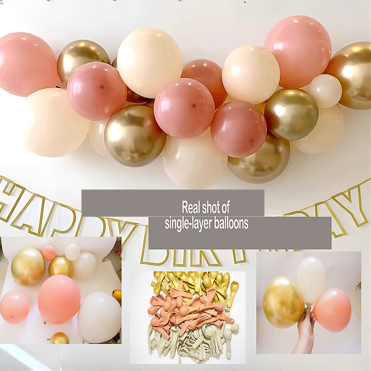 156pcs Dusty Pink Sand White Gold Balloon Garland Kit Arch, 5''/12''/18'' Different Sizes Retro Dusty Rose Blush Latex Balloons For Wedding Engagement Baby&Bridal Shower Birthday Party Decoration