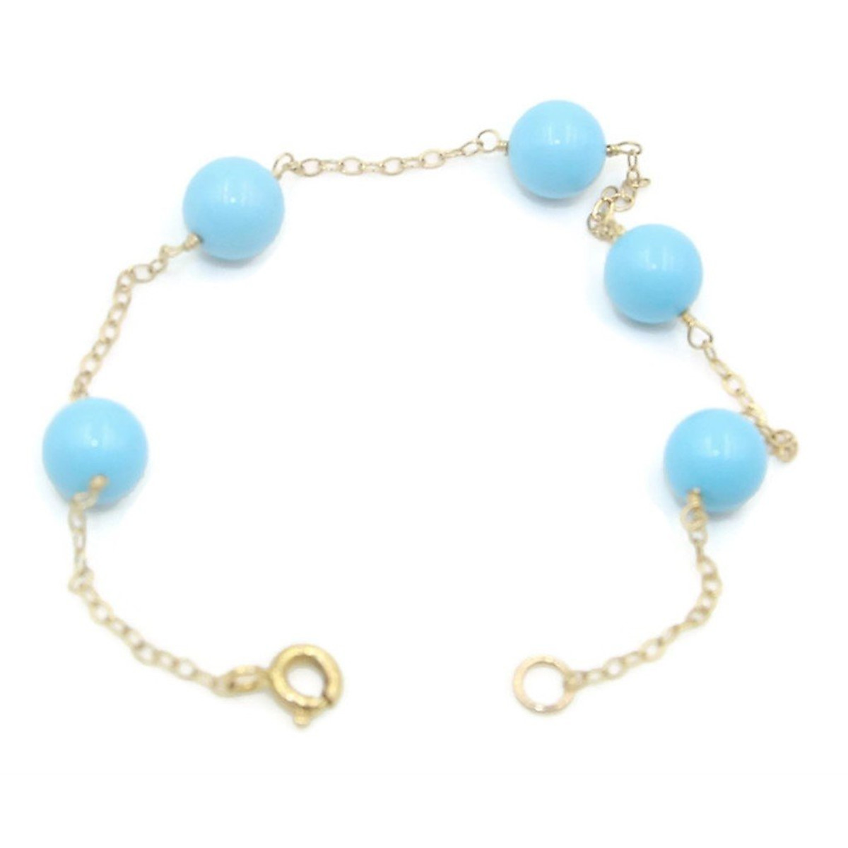 Sophia Fine Jewelry Turquoise Reconstituted Round Tincup 7" Bracelet,14K Yellow Gold