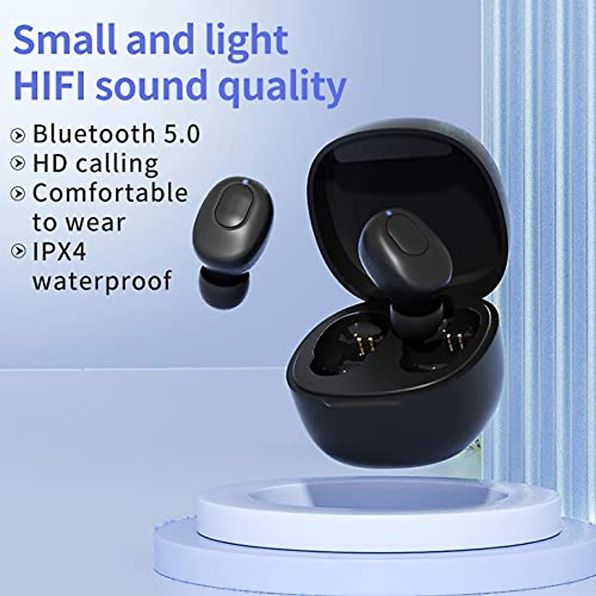 Macaron in Ear Mini Bluetooth Earbuds, Wireless Headphones with Charging Case, Bass Noise Cancelling Sweatproof Sports Headphones Built in Microphone