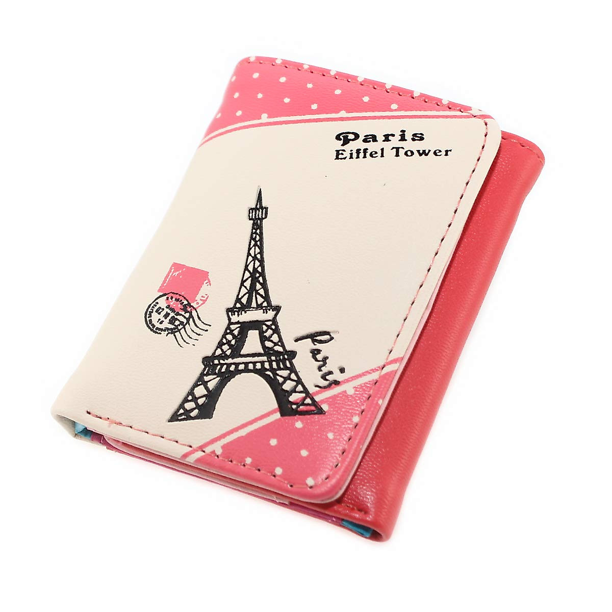MinMinBox Paris Effiel Tower Cartoon PU Leather Small Wallet Cash Coin Purse Card Holder for Women & Girls (Watermelon Red)