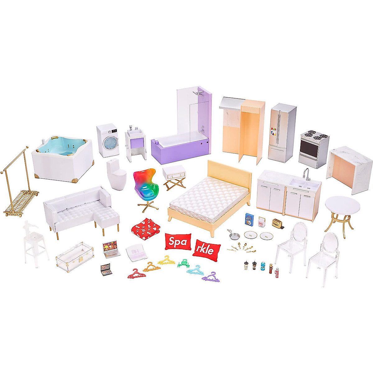 Rainbow High House – 3-Story Wood Doll House (4-Ft Tall & 3-Ft Wide), Fully Furnished Fashion Dollhouse, Working Hot Tub, Shower, Elevator, 50+ Accessories, Gift Toy for Kids Ages 6 7 8+ to 12 Years