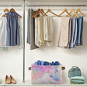 ODAWA Colourful Tie Dye Large Collapsible Cube Storage Bins - Folding Toy Canvas Storage Baskets for Closet, Cubby Decorative Organizers Box Set of 2