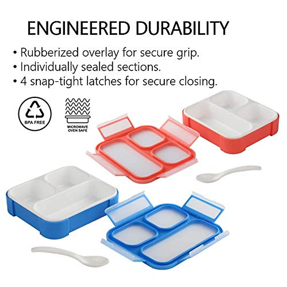 kinsho Bento Boxes for Kids, Lunch Box Set for Boys Girls Toddlers, Leakproof 3 Compartment Containers for Meal or Snack, For Pre-School Travel Work, BPA Free. Blue Orange 2 Pack Medium - Small