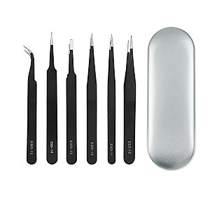 Miluosong Tweezer Set, 6 Pcs Precision Tweezers for Electronics,Laboratory Work,Craft,Eyebrows,Basic suite for home and office with box.