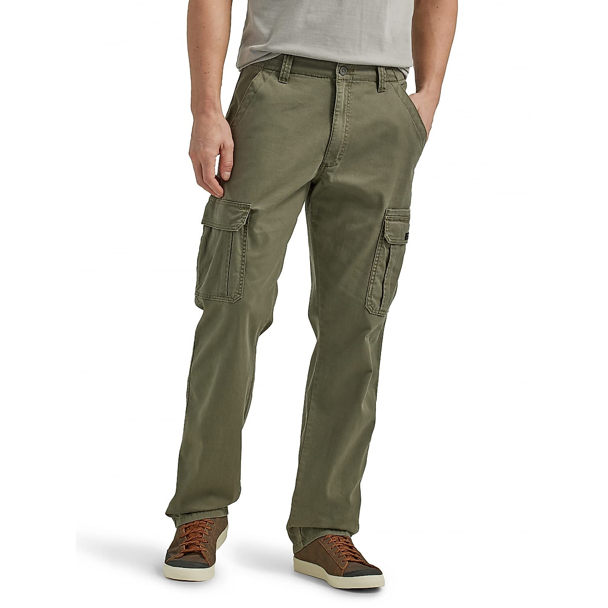 Wrangler Authentics Men's Relaxed Fit Stretch Cargo Pant, Olive, 38W x 29L