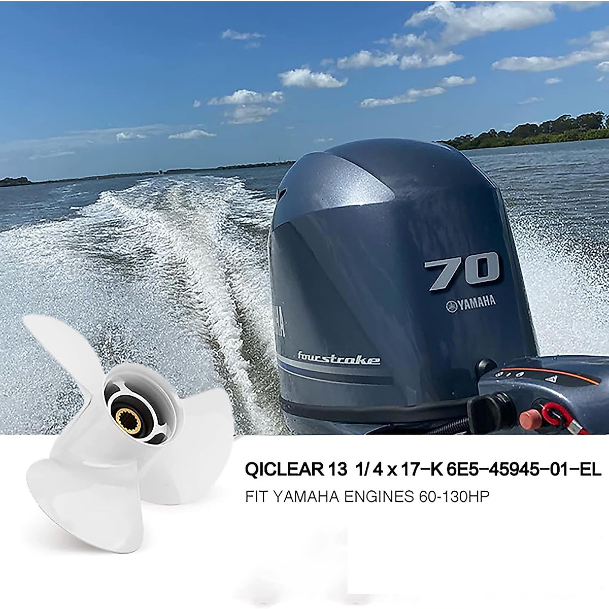 Qiclear 13 1/4 x 17-K | 6E5-45945-01-EL OEM Upgrade Aluminum Outboard Moto Boat Propeller fit Yamaha Engines 60-115 HP, 15 Spline Tooth