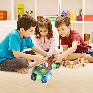 Whongkidz Dinosaur Toy Cars 2 Pack Set for Boys Girls Toddler Kids Toys Dino Car with LED Lights and Sounds Effect Automatic Dino Truck