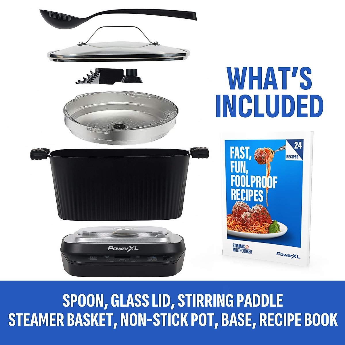 STIRMAX PLUS 7.5 Quart Digital Multi-Cooker with Automatic Paddle to Stir and Shred, 9 in 1 programmable presets to Sauté, Sear, and Brown Food Before Simmering – Accessories & Cookbook Included