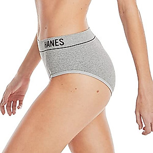 Hanes Women's Originals Seamless Stretchy Ribbed Hi-Leg Bikini Panties Pack, Assorted, 6-Pack, Black/Heritage Grey Marle, X Large