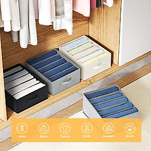 DIMJ Wardrobe Clothes Organizer, Fabric Drawer Organizer Clothes, Pants Jeans Sweater Organizer for Closet, Foldable Closet Storage Organizers, 5 Grids Clothing Drawer Organizers, 4 Pack Ash Grey