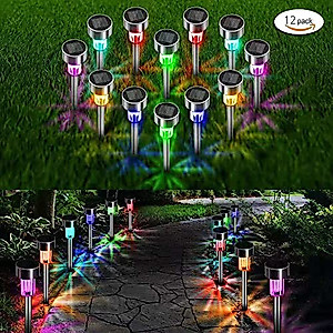 RichesY Solar Garden lamp-12 Large Capacity LED Stainless Steel, Lawn Lights, Light.Outdoor Driveway Sensor Outdoor Landscape Lighting(Multi-Color)