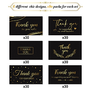 180 Black Gold Thank You for Supporting My Small Business Cards, Small Thank You for Your Order Cards, Thanks Greeting Cards for Retail Store, Handmade Goods, Shop Package Inserts, 2 x 3.5 Inch