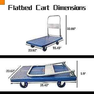 VAIDPRO Push Cart Dolly 660LBS, Moving Flatbed Cart Folding Platform Truck Swivel Push Heavy Duty Hand Flat Cart for Loading, Groceries, Garage, Warehouse