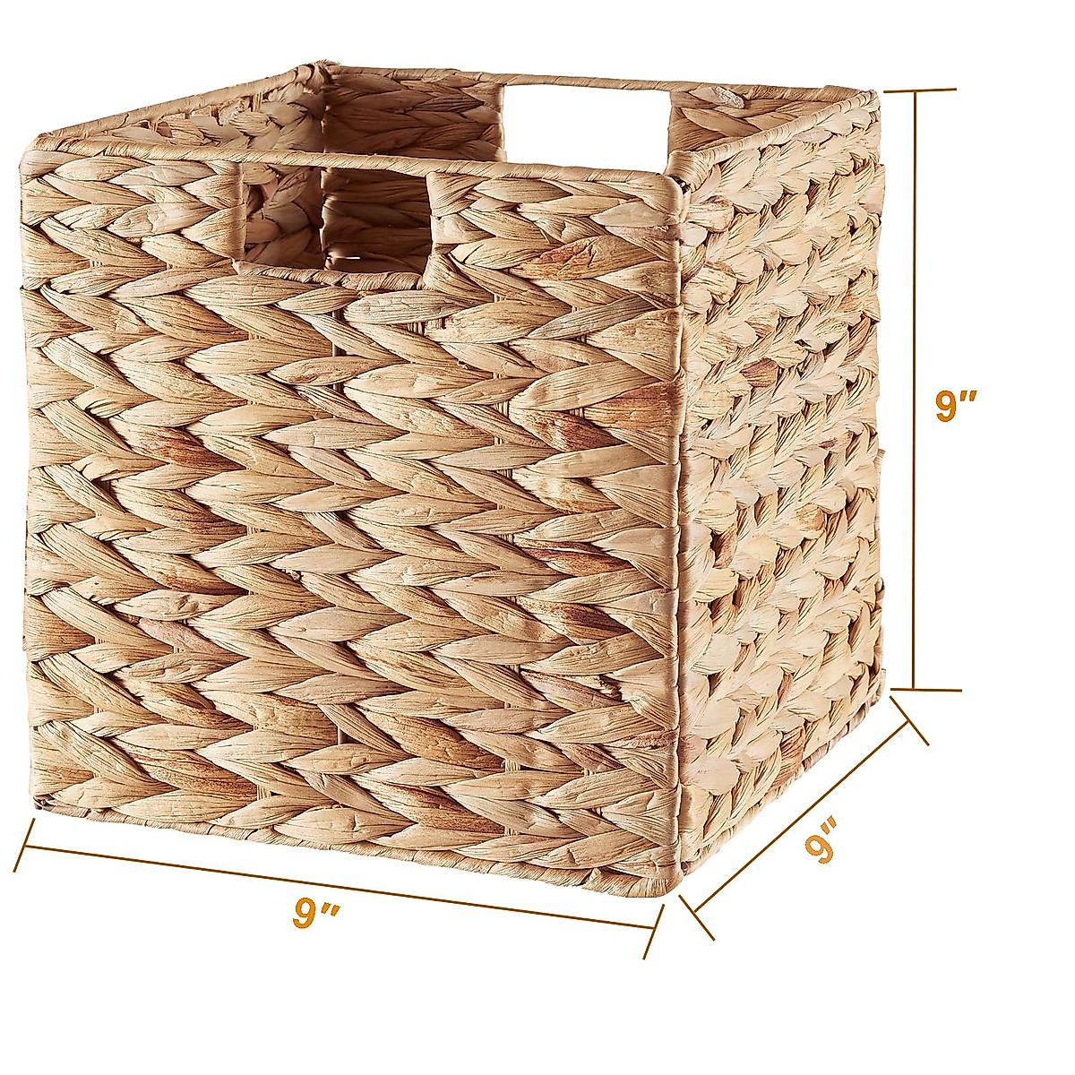 Vagusicc Storage Basket, Set of 2 Handwoven Water Hyacinth Storage Baskets, Foldable Wicker Storage Basket 9 Inch Cube Storage Bin for Shelves Laundry Organizer Square Shelf Baskets, 9''x9''x9''