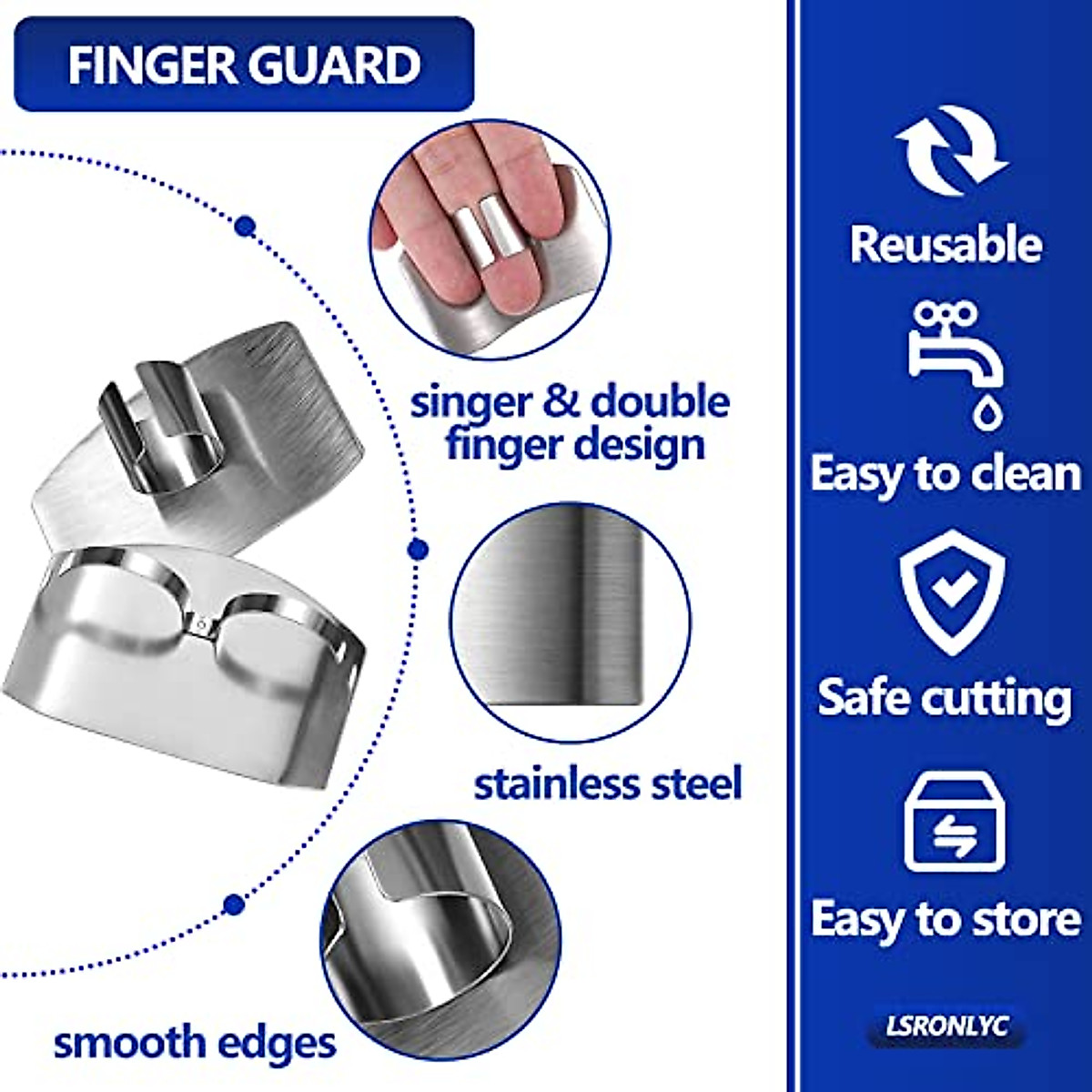 Finger Protector for Cutting Food,6 Pcs Finetaur Finger Guard for Cutting Vegetables,Stainless Steel Finger Shield for Cutting Slicing Chopping Kitchen Finger Guard for Cooking(Double & Single Finger)