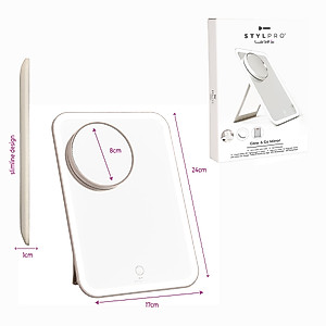 stylPro Stylideas Glow and Go Travel Mirror - Makeup Mirror with Lights Perfect for Hair Styling - USB Rechargeable - with Protective Sleeve - 1 pc.