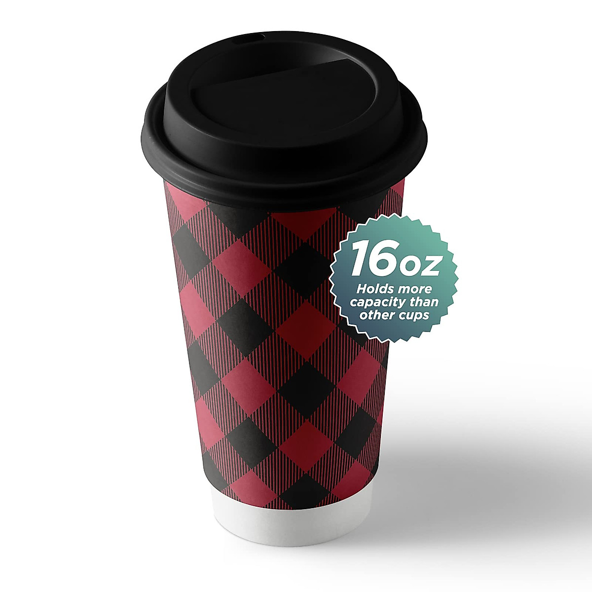 Live It Up! Party Supplies Disposable Coffee or Hot Chocolate Cups - Red and Black Buffalo Plaid (Buffalo Plaid, 12-ct with Blank Kraft Sleeves)