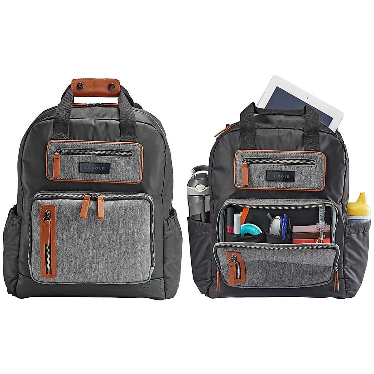 JJ Cole Papago Pack Diaper Bag, Gender Neutral Large Capacity Backpack with Stroller Clips, Changing Pad, & Multiple Pockets for Baby Supplies, Herringbone Tweed