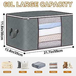 12 Pack Blanket Storage Bags with Zipper, Foldable Packing Bags for Moving Bags, Storage Bags for Clothes with Handles, Closet Organizers and Storage for Clothing, Sheet, Comforter, Bedding,60L, Grey