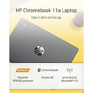 HP Chromebook 11.6-inch Laptop, MediaTek MT8183, MediaTek Integrated Graphics, 4 GB RAM, 32 GB eMMC Storage, Chrome (11a-na0010nr, Ash Gray) (Renewed)