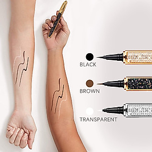 NewBang 3 Pcs Liquid Eyeliner Pen, Upgraded Self-adhesive Long-Lasting Waterproof Eyelash Glue Pen, Non Magnetic, No Blooming Quick Drying Eye Liner for Wear Normal False Eyelashes(Black , Brown