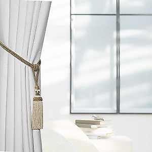 Fenghuangwu 2PCS Curtain Tassel Tiebacks, Handmade Tassels Curtain Tie-Backs Rope Holdbacks for Home Office Decor-Beige
