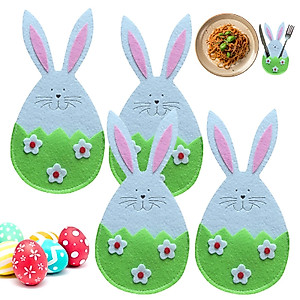 Shujing Easter Silverware Holder Pocket | Easter Bunny Felt Kitchen Utensil Holder | DIY Kitchen Cutlery Holders for Easter Thanksgiving New Year