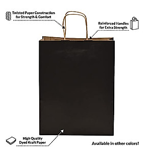 Black Gift Bags with Handles - 10x5x13 Inch 100 Pack Medium Kraft Paper Shopping Bags, Craft Totes in Bulk for Boutiques, Small Business, Retail Stores, Birthdays, Party Favors, Jewelry, Merchandise
